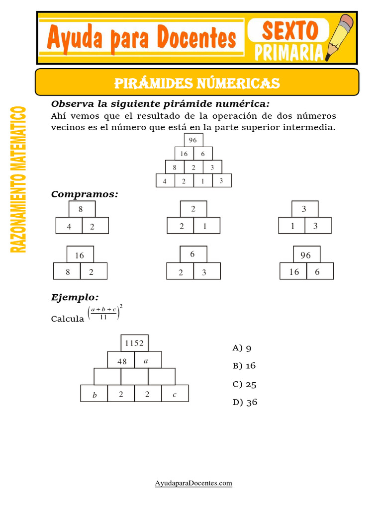 Pirámides Numéricas para Sexto Grado | PDF