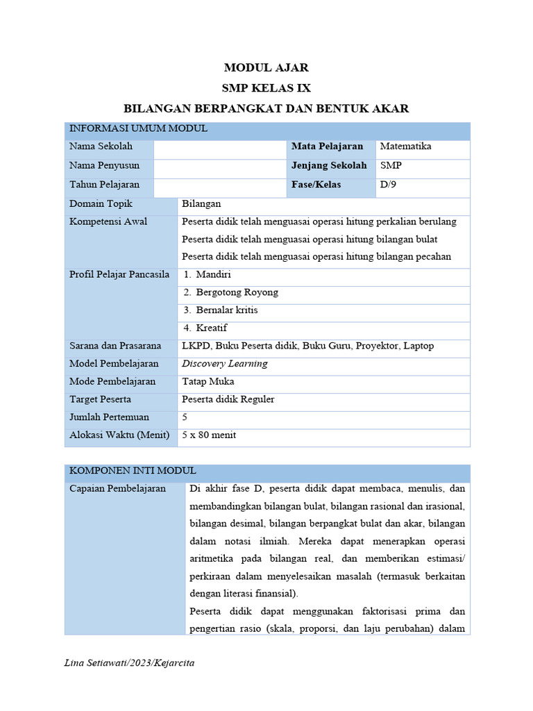 Modul Ajar-Fase D-Kelas 9-Matematika-Bilangan Berpangkat Dan Bentuk ...