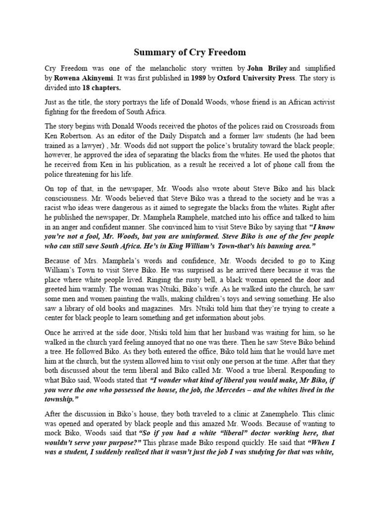 Summary of Cry Freedom | PDF