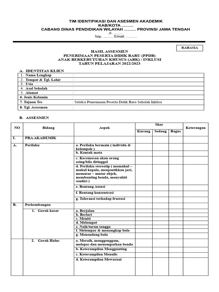 Instrumen Identifikasi Dan Asesmen Akademik | PDF