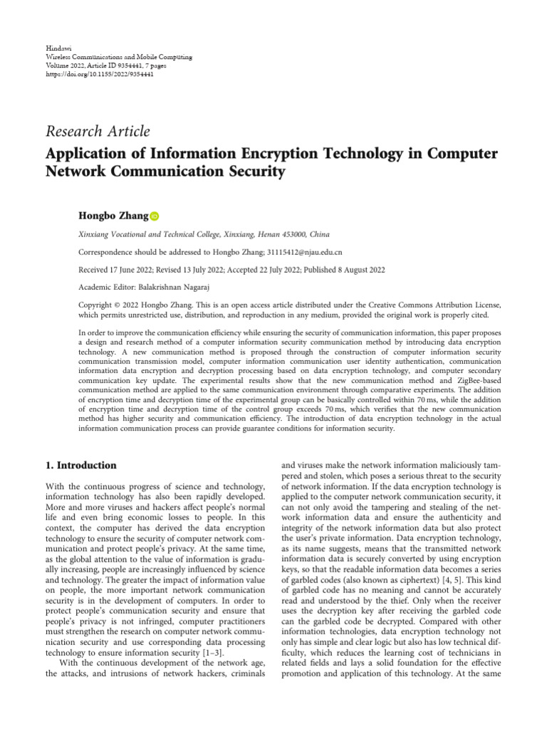 Application of Information Encryption Technology I | PDF | Encryption | Security