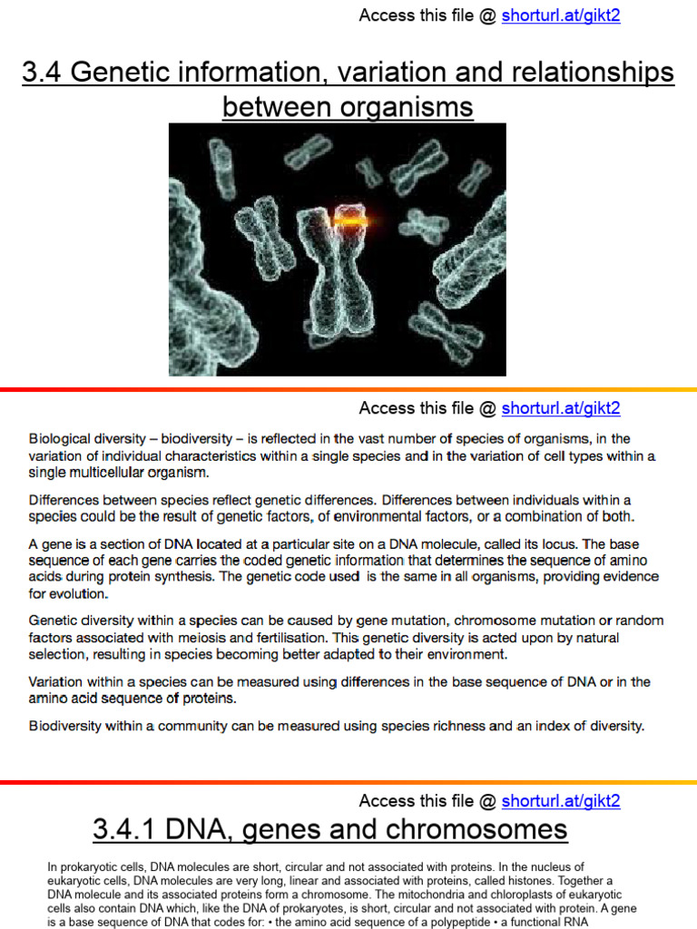 3.4 Genetic Information, Variation and Relationships Between Organisms ...