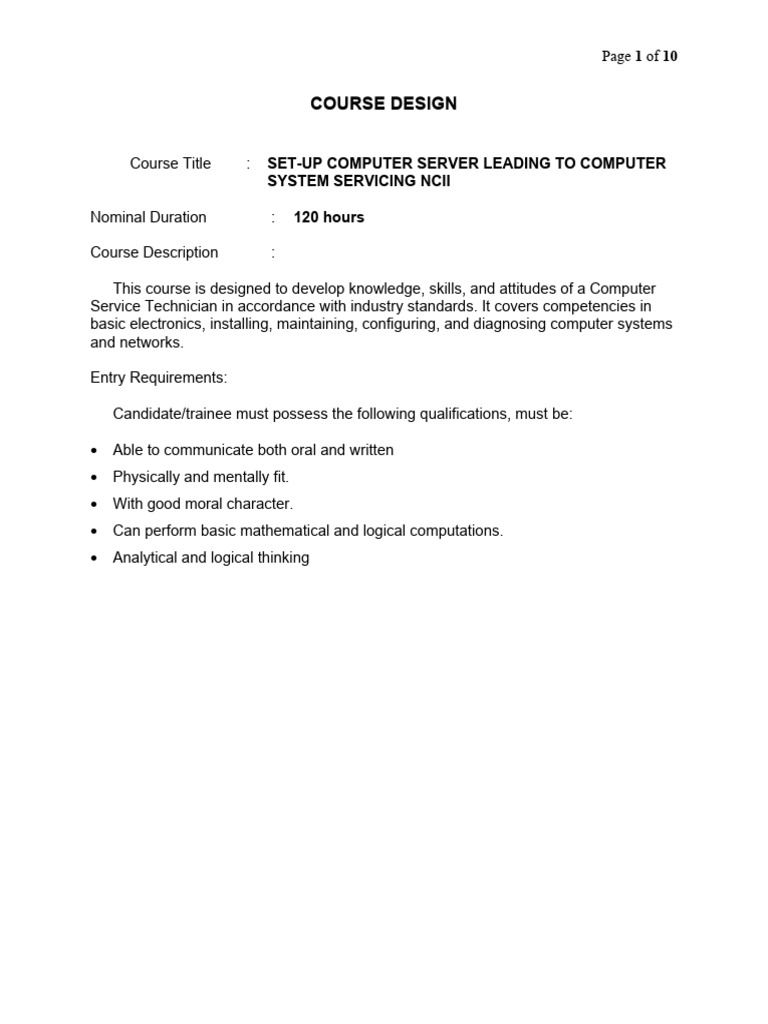 CBC CoC3 Leading To CSS NCII | PDF | Curriculum | Server (Computing)