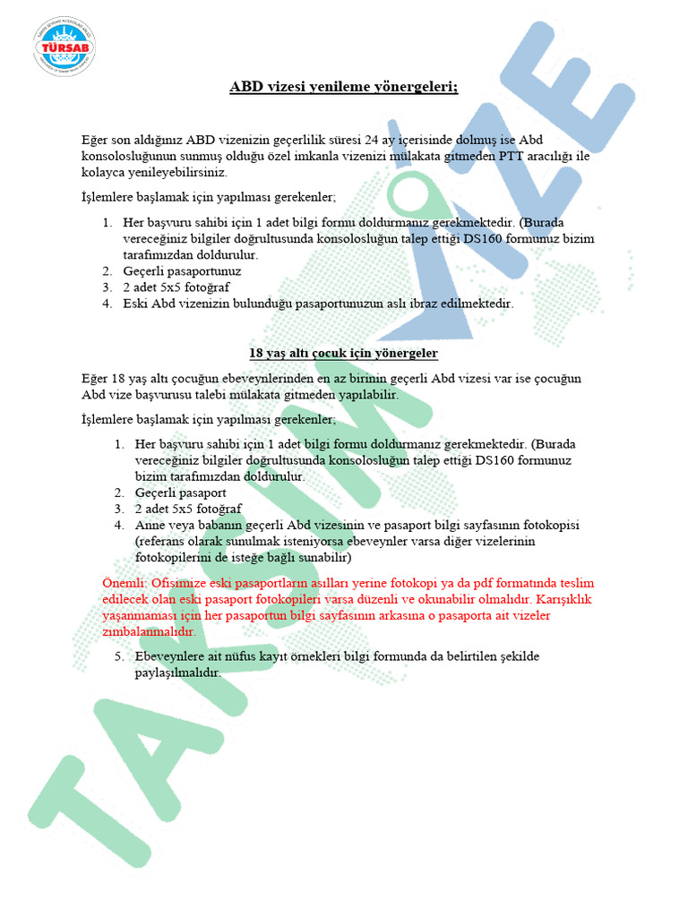 ABD Vizesi Yenileme Yönergeleri | PDF