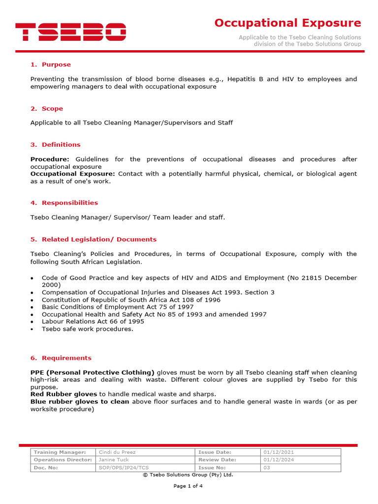 IP24 Occupational Exposure V3 | PDF | Personal Protective Equipment ...