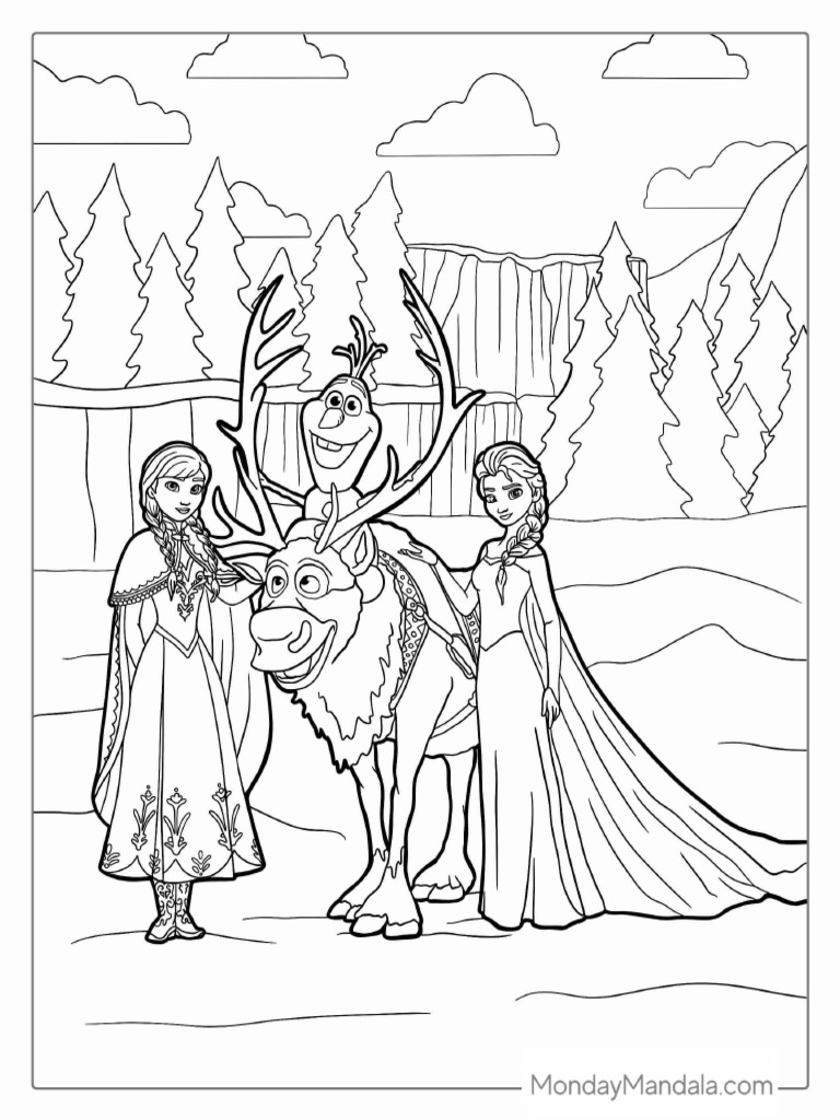 Anna Elsa Olaf and Sven Coloring Page | PDF