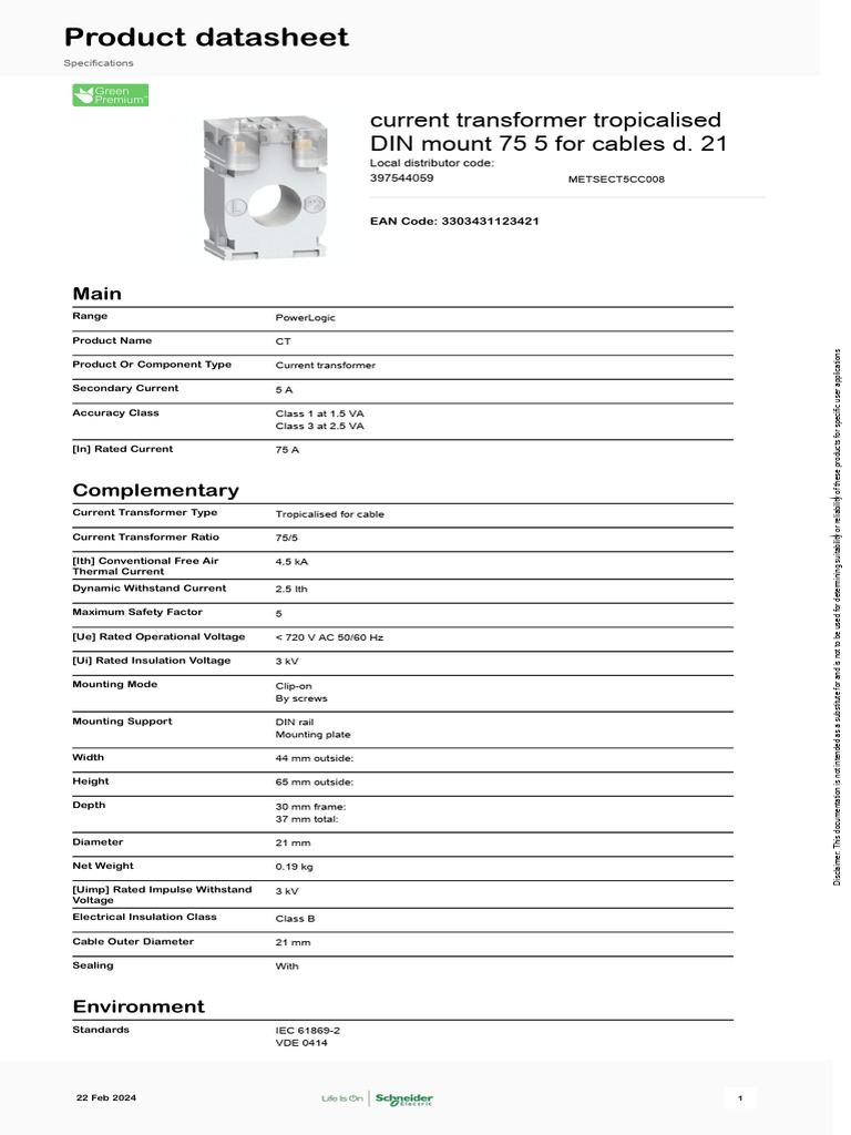 Schneider Electric - Current-transformer-T1 - METSECT5CC008 | PDF ...