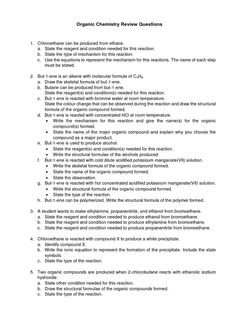 Organic Chemistry Review Questions2 | PDF | Ethanol | Hydroxide