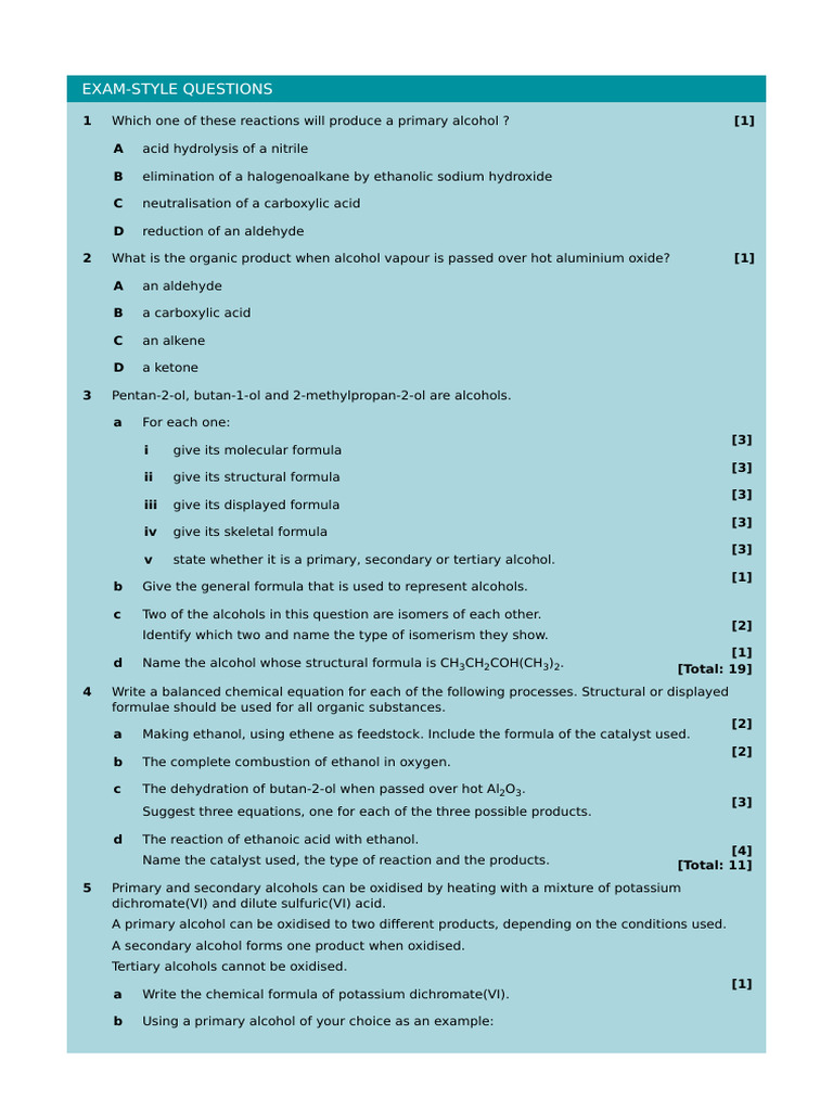 Practice Question Alcohol | PDF | Redox | Chemical Reactions