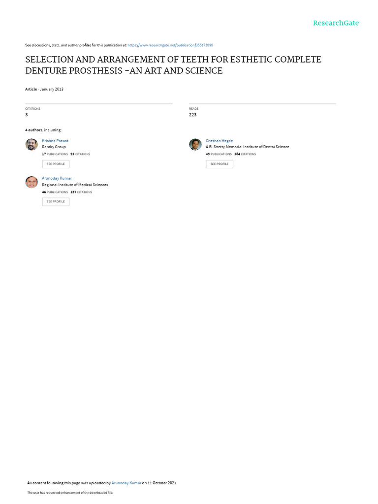 Selection and Arrangement of Teeth For Esthetic Complete Denture Prosthesis - An Art and Science ...