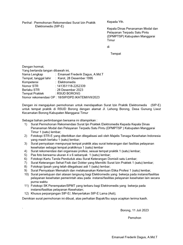 Surat Permohonan SIPA Ke DPMPTSP | PDF | Hukum