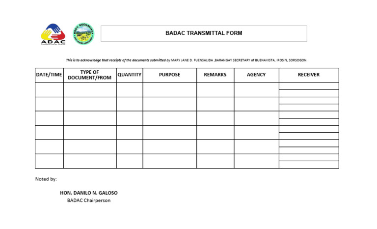 BADAC Transmittal Acknowledgment Form | PDF