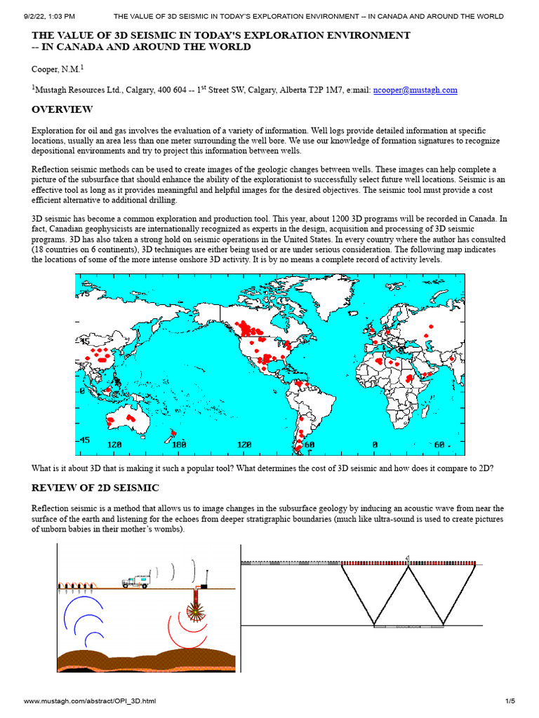 The Value Of 3d Seismic In Todays Exploration Environment In Canada And Around The World