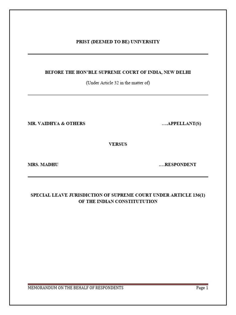 Respondent Memorial | PDF | Adultery | Marriage