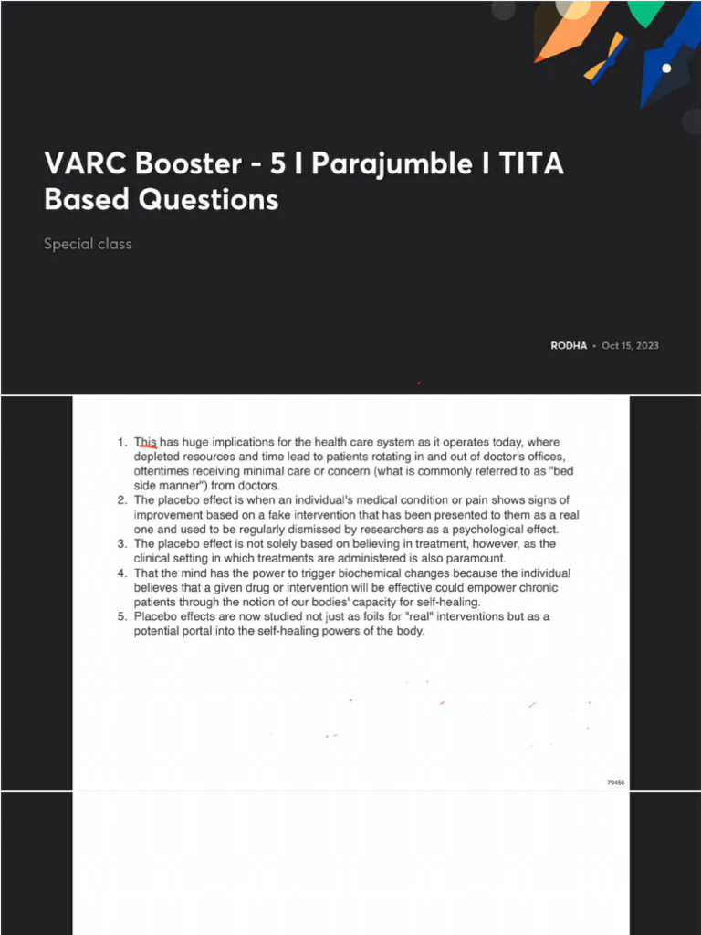 VARC Booster 5 I Parajumble I TITA Based Questions With Anno | PDF