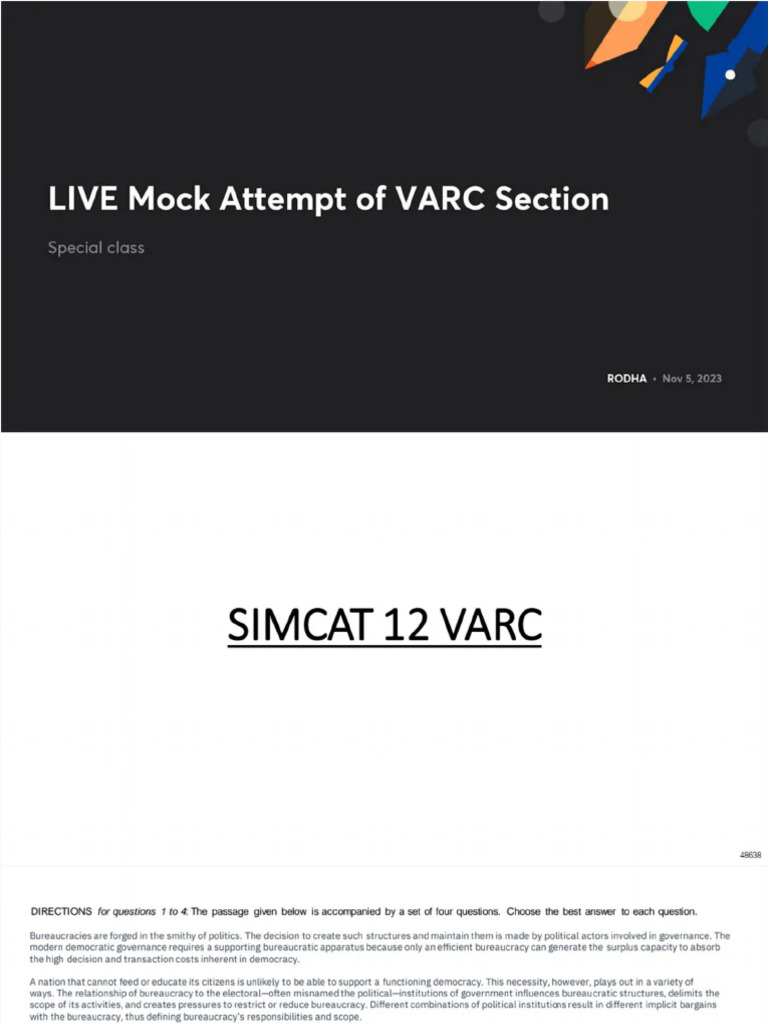 LIVE Mock Attempt of VARC Section With Anno | PDF