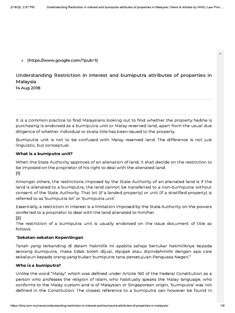 Understanding Restriction in Interest and Bumiputra Attributes of ...