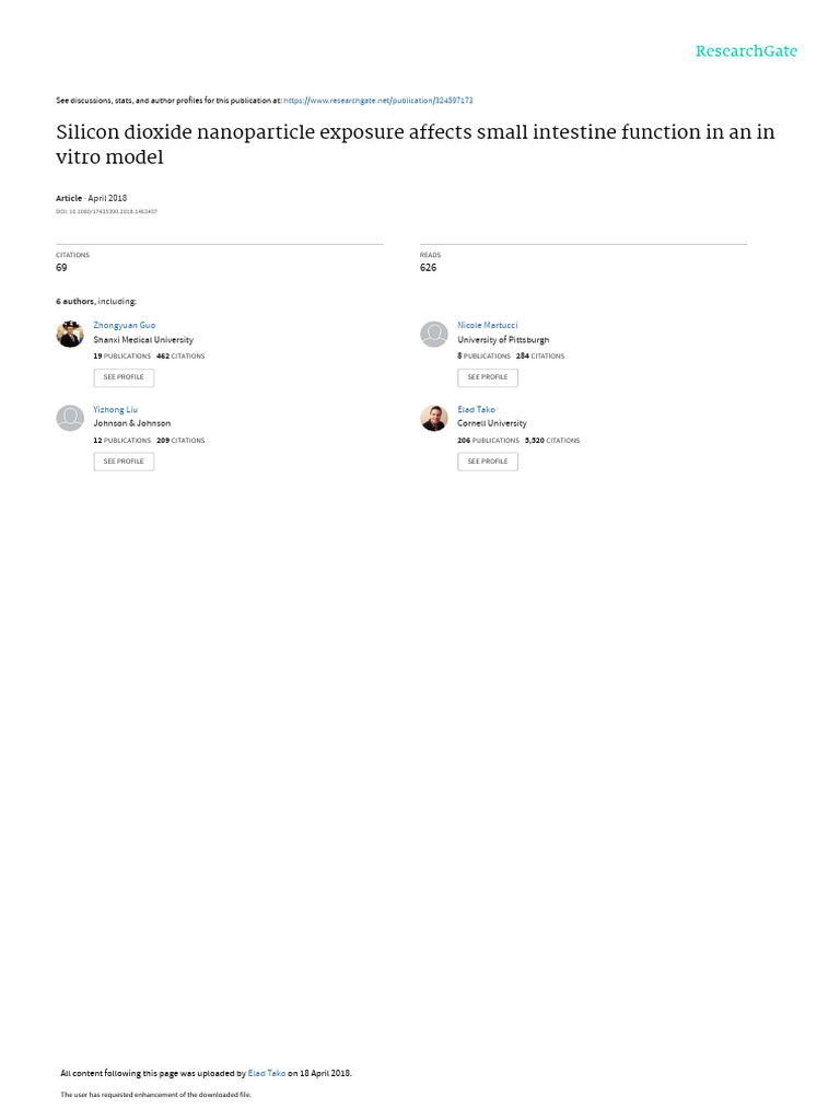 Silicon Dioxide Nanoparticle Exposure Affects Small Intestine Function ...
