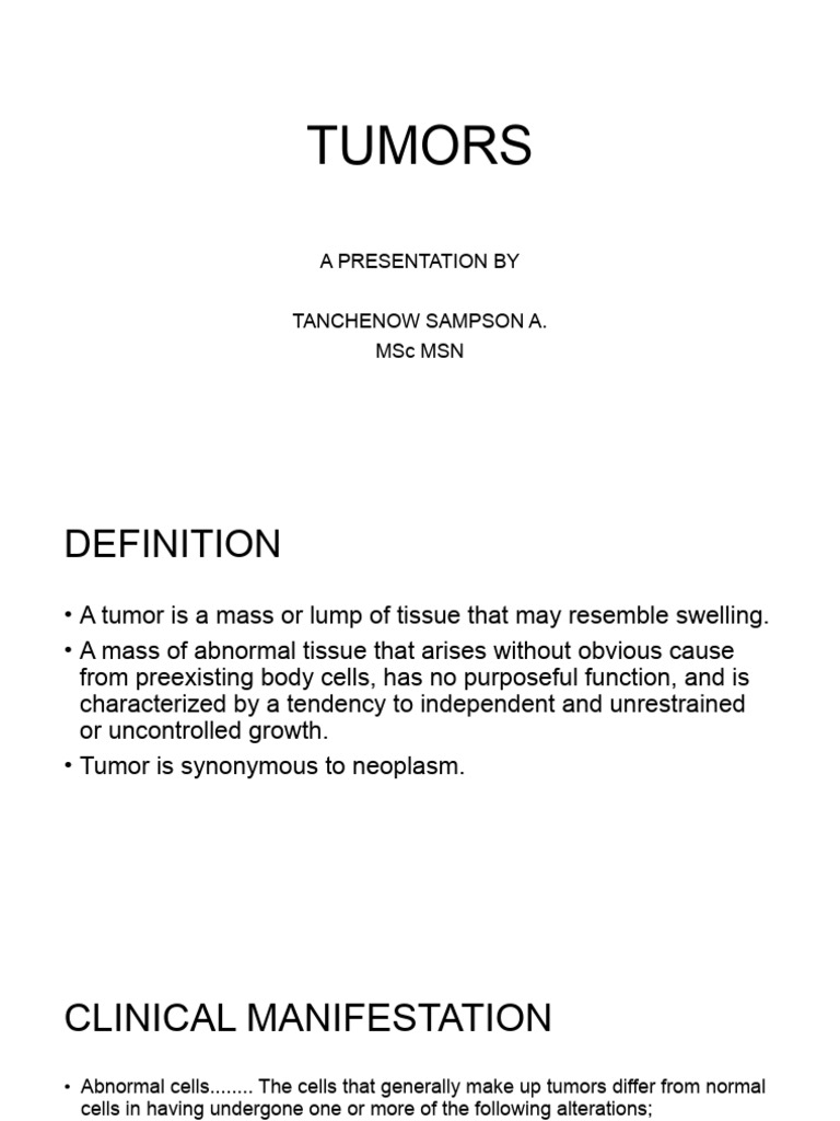 Presentation On TUMORS | PDF | Neoplasms | Metastasis