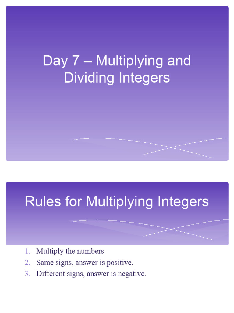 Day 7 - Multiplying and Dividing Integers Powerpoint | PDF | Teaching ...