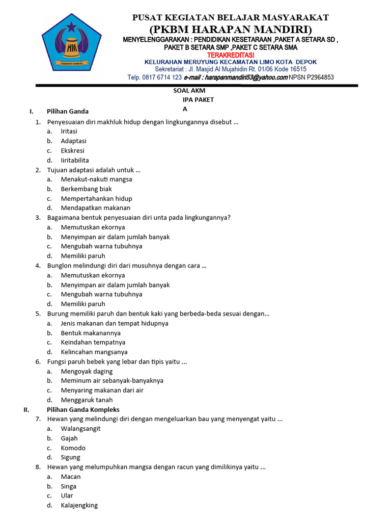 Soal UPK IPA Paket A | PDF