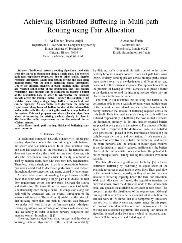 Achieving Distributed Buffering In Multi Path Routing Using Fair Allocation2011 Pdf Routing