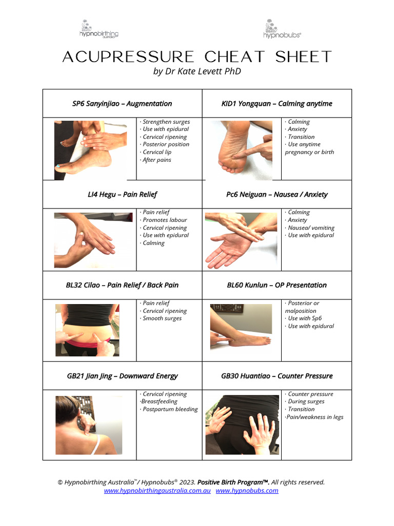 Acupressure Cheat Sheet | PDF | Childbirth | Clinical Medicine
