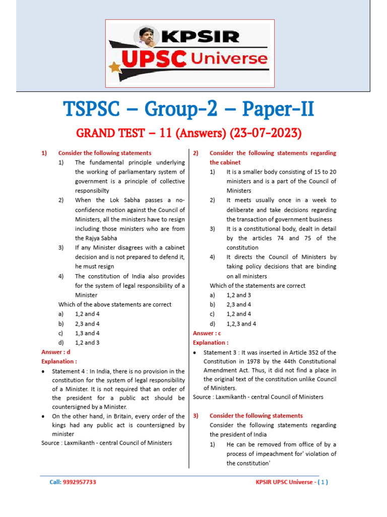 Gr-2 Grand Test-11-EM Ans. | PDF | Government | Political Law