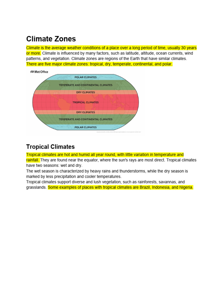 Climate Zones | PDF | Temperate Climate | Tropics