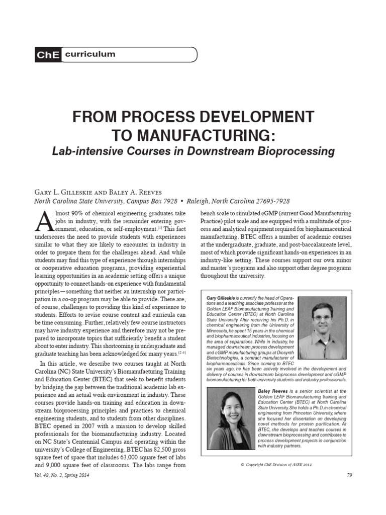 FROM PROCESS DEVELOPMENT To MANUFACTURING LAB INTENSIVE COURSE IN ...