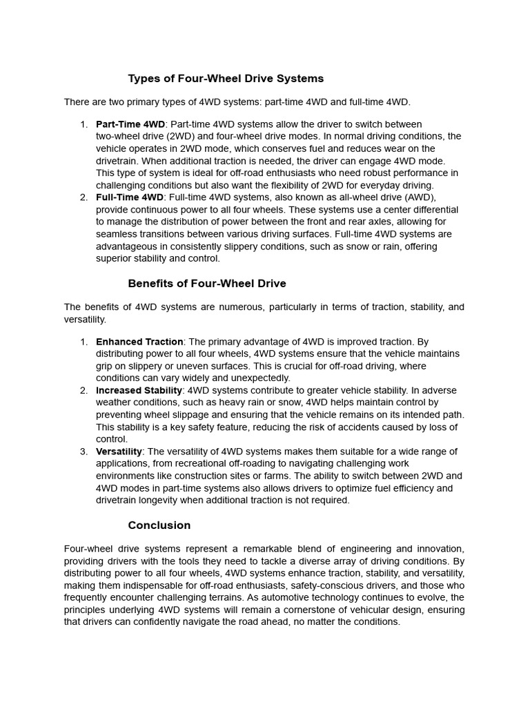 Types of Four-Wheel Drive Systems | PDF | Four Wheel Drive | Off Roading
