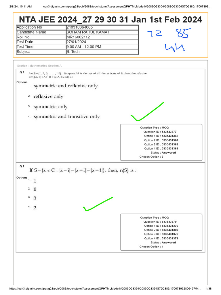 JEE Marked Answers | PDF | Multiple Choice | Data Collection