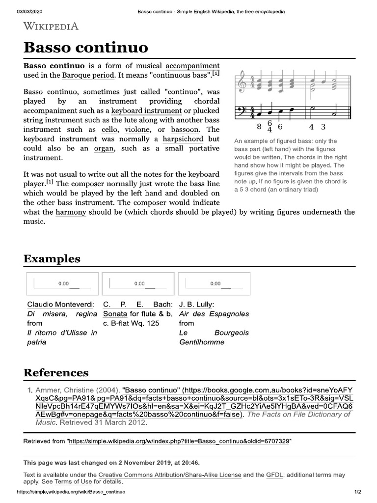 Basso Continuo - Simple English Wikipedia | PDF