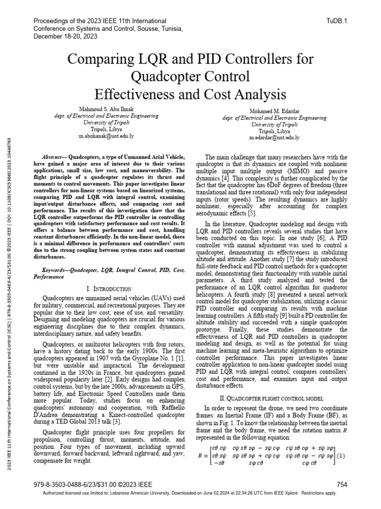 Quadcopter Control: LQR vs PID | PDF | Control Theory | Velocity