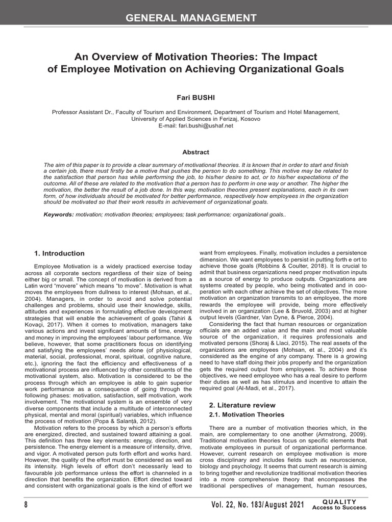 An Overview of Motivation Theories: The Impact of Employee Motivation ...