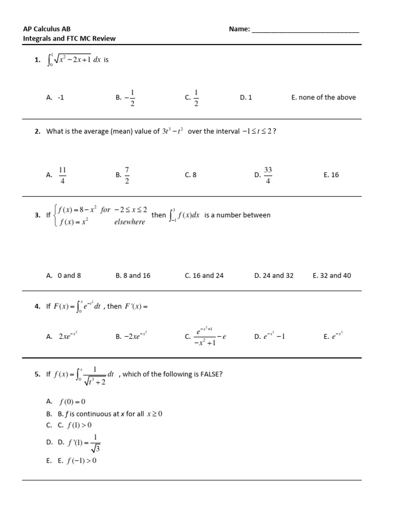 integrals___ftc_mc_review | PDF | Functions And Mappings | Analysis