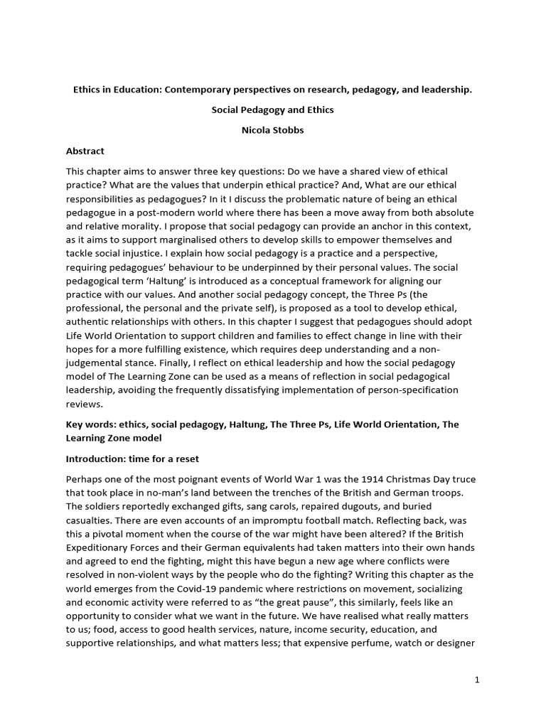 Ethics in Social Pedagogy Explained | PDF | Pedagogy | Morality