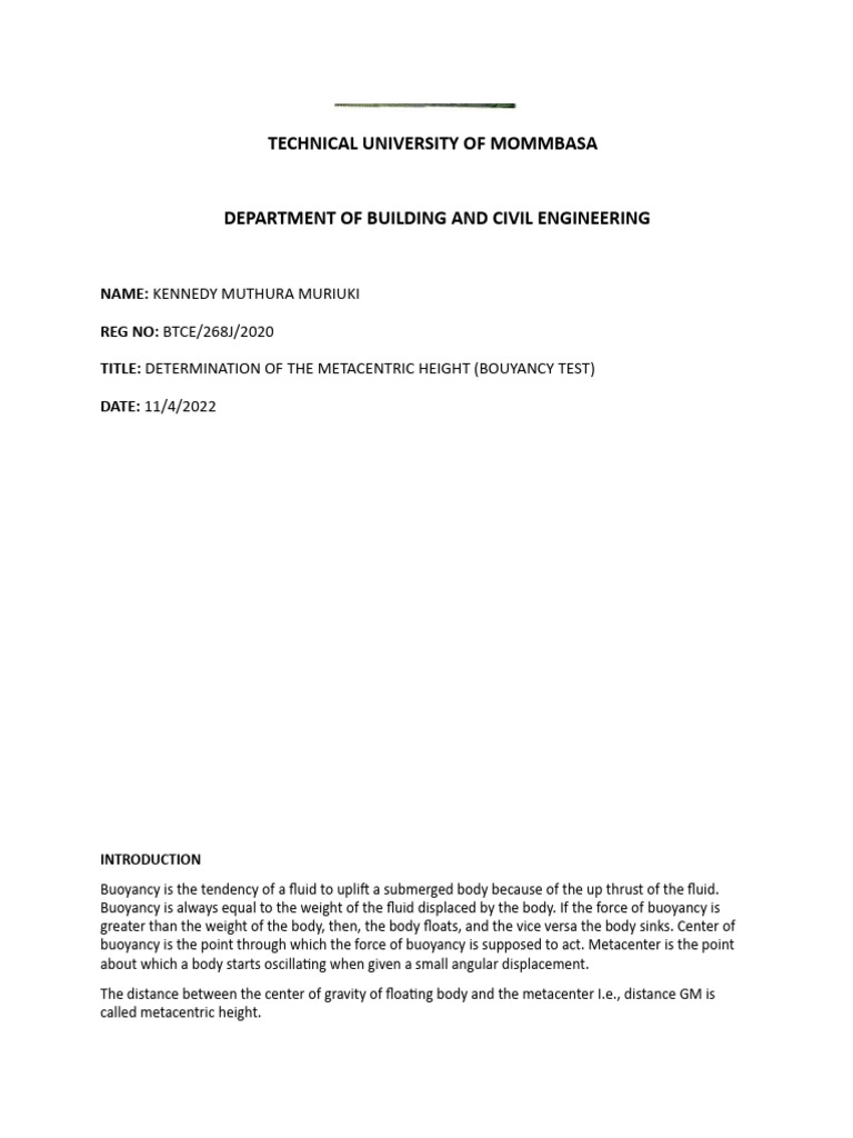 buoyancy test report | PDF | Buoyancy | Quantity