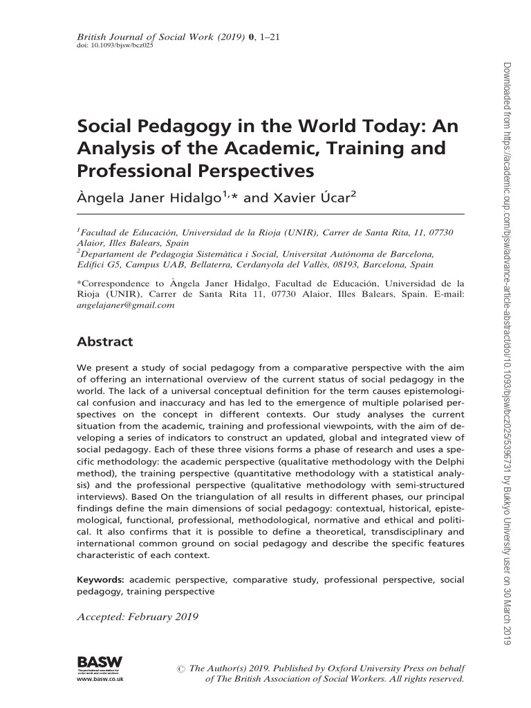 Social Pedagogy in The World Today - An Analysis of The - Janer Hidalgo ...