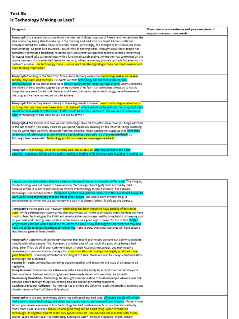 Text 3b Main Idea Activity | PDF | Communication | Thought