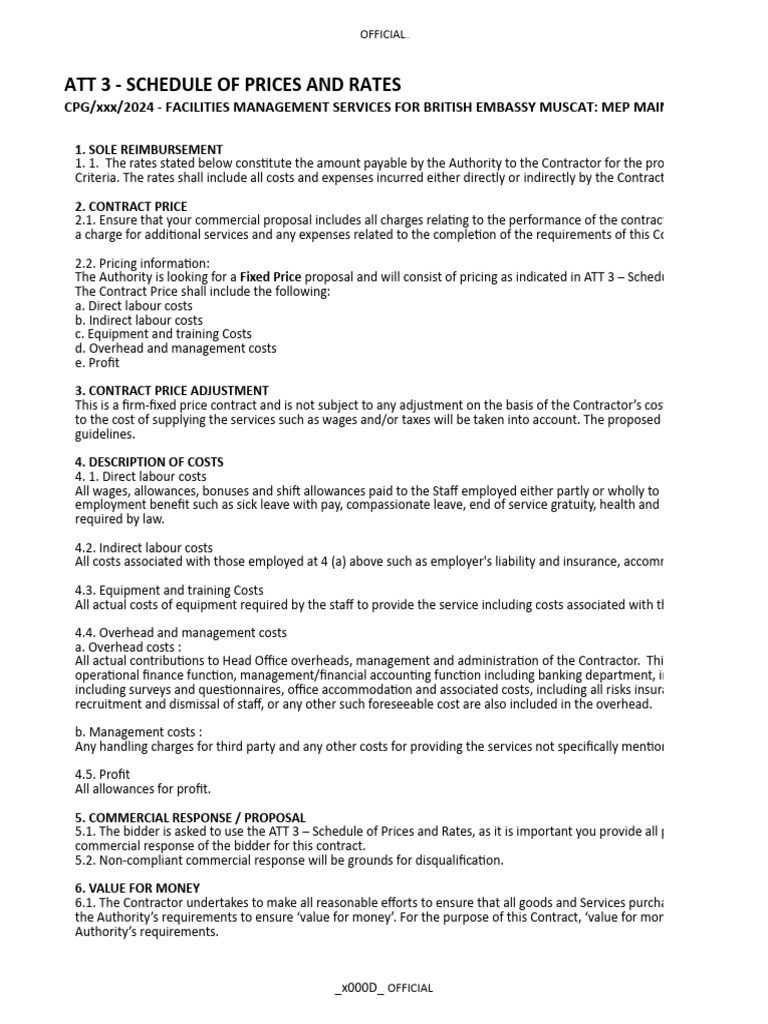 Att 4 - Schedule of Prices and Rates - cpg11164024 | PDF | Employment ...
