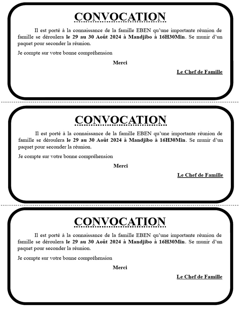 Convocation à la réunion de famille EBEN | PDF