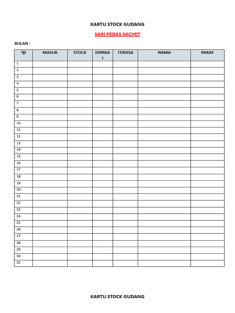Kartu Stock Gudang | PDF