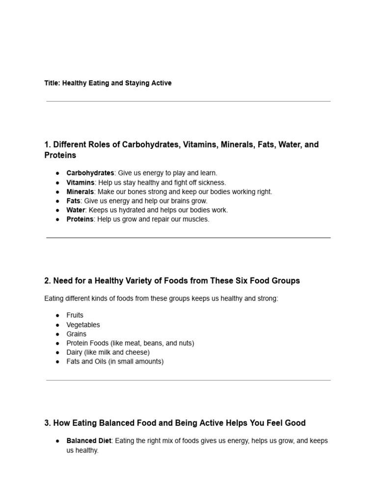 Title - Healthy Eating and Staying Active | PDF | Wellness
