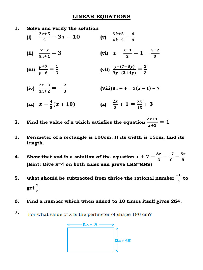 Linear Equations | PDF | Equations | Numbers