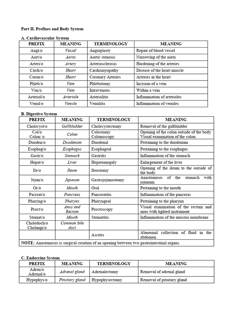 Part-II.-Prefixes-and-Body-System | PDF | Lymphatic System | Organ ...