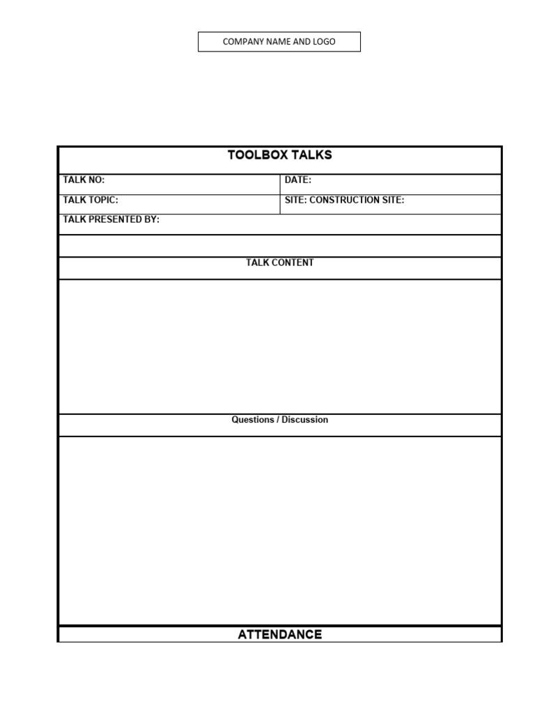 Toolbox Talk Template | PDF | Games & Activities | Art