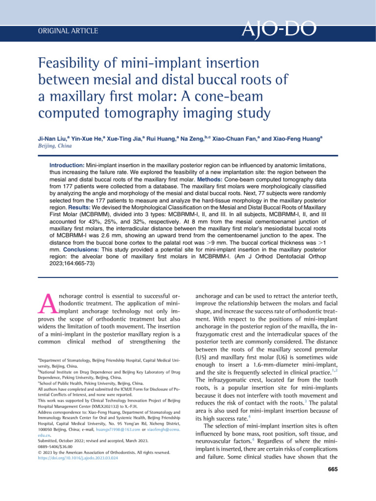 Feasibility of Mini-Implant Insertion Between Mesial and Distal Buccal ...