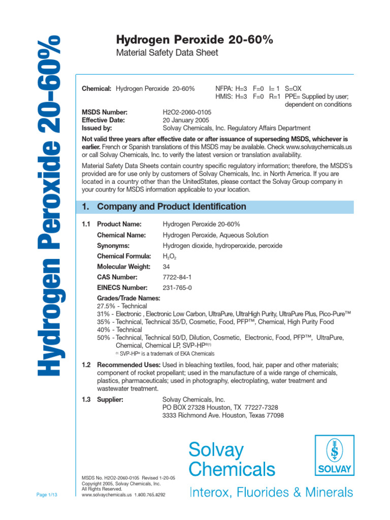Hydrogen Peroxide 20-60% | Download Free PDF | Hydrogen Peroxide | Water