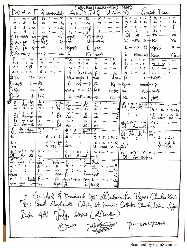 Andino Uwem Lyrics and Agnus Dei | PDF